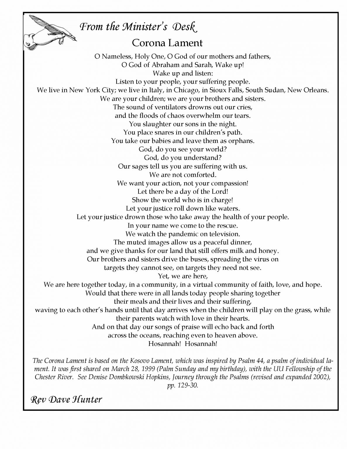 The Minister’s Column — May 2020 | Unitarian Universalist Fellowship of ...