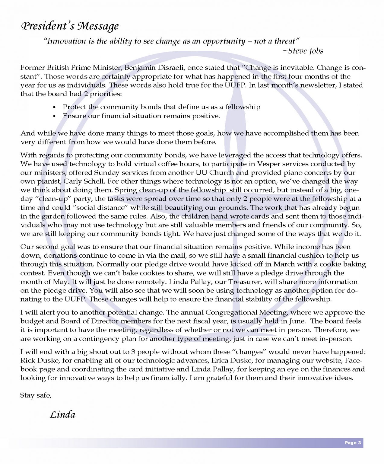 President’s Message — May 2020 | Unitarian Universalist Fellowship of ...